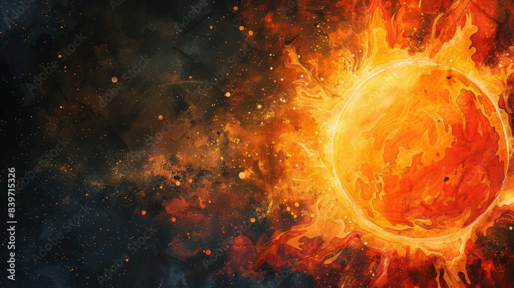 Vibrant solar explosion captured in a watercolor painting, showcasing ...