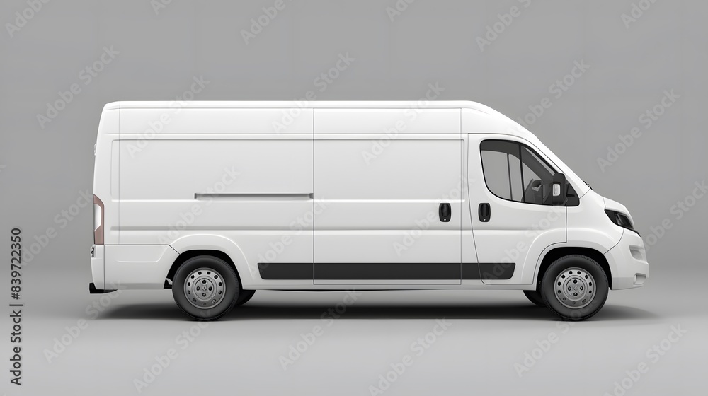 Clean blank white delivery van isolated, side view of plain car cargo ...