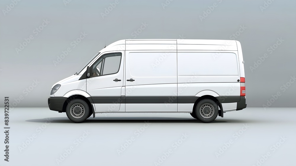 Clean blank white delivery van isolated, side view of plain car cargo ...