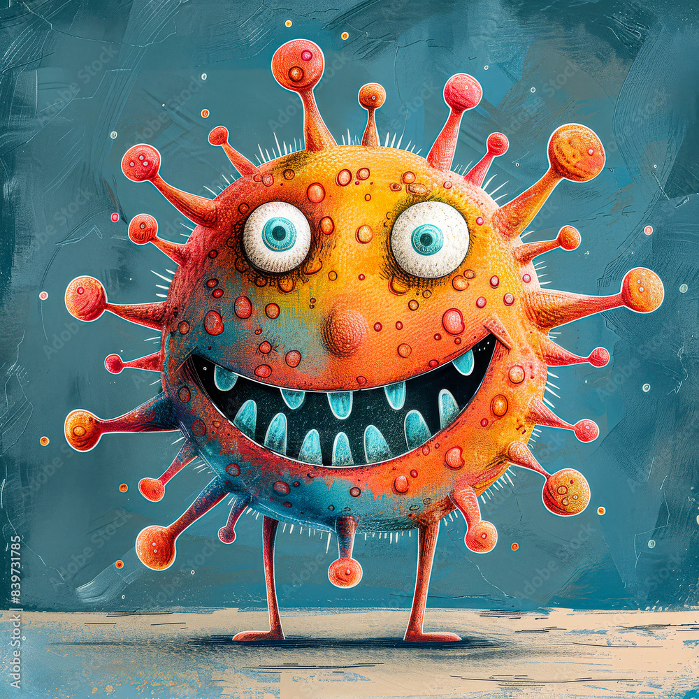 An illustration of a cartoon virus character. Strange, monster-like and ...