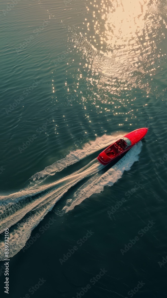 80s movie screencap of red speed boat in 80s Miami bay at sunrise ...