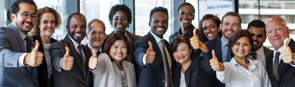 Diverse Group of Business Professionals Smiling and Giving Thumbs Up in ...