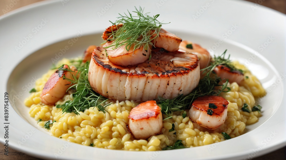 Refined Seafood Risotto: Lobster and Saffron Risotto with Seared ...