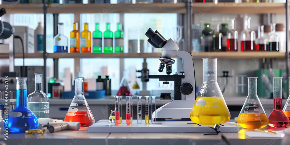 Scientific Researcher's Lab: Organized workbench with beakers ...