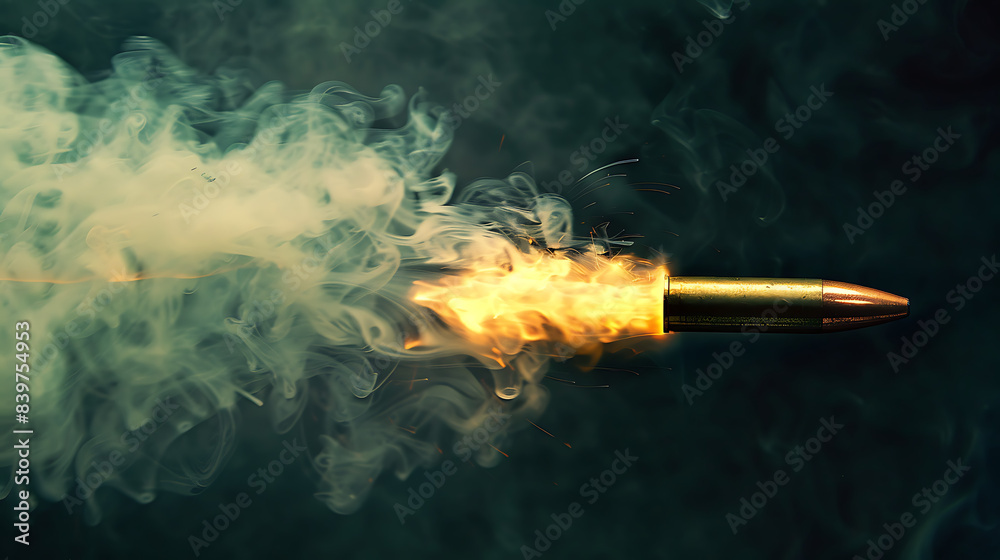 a bullet in motion, leaving a trail of smoke behind it. The smoke ...