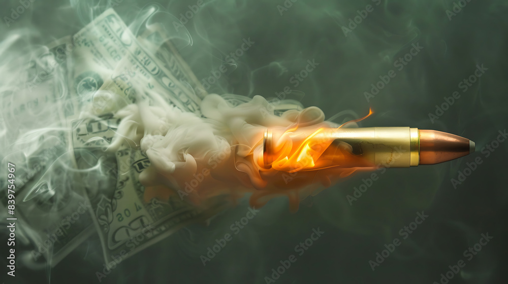 a bullet in motion, leaving a trail of smoke behind it. The smoke ...