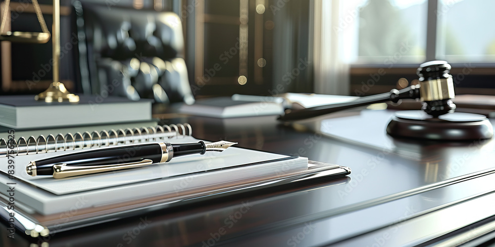 Elegant Lawyer's Office: Immaculate desk with a legal pad, fountain pen ...