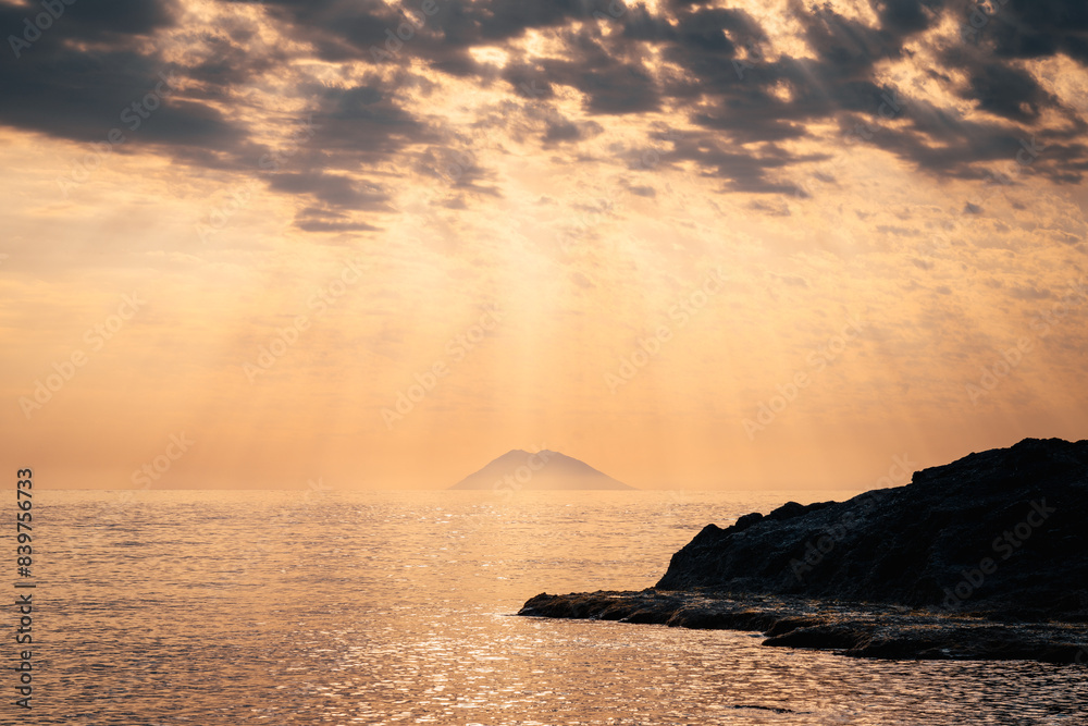 Stromboli volcano seen from the beach in Tropea, Calabria, Italy Stock ...