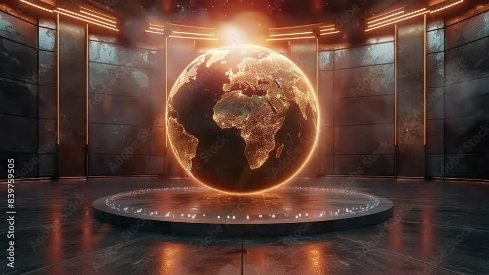 Professional 3D virtual TV studio with ultra-realistic rotating globe ...