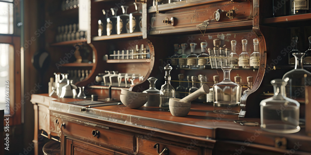 Vintage Apothecary Shop: An antique desk in an old-fashioned apothecary ...