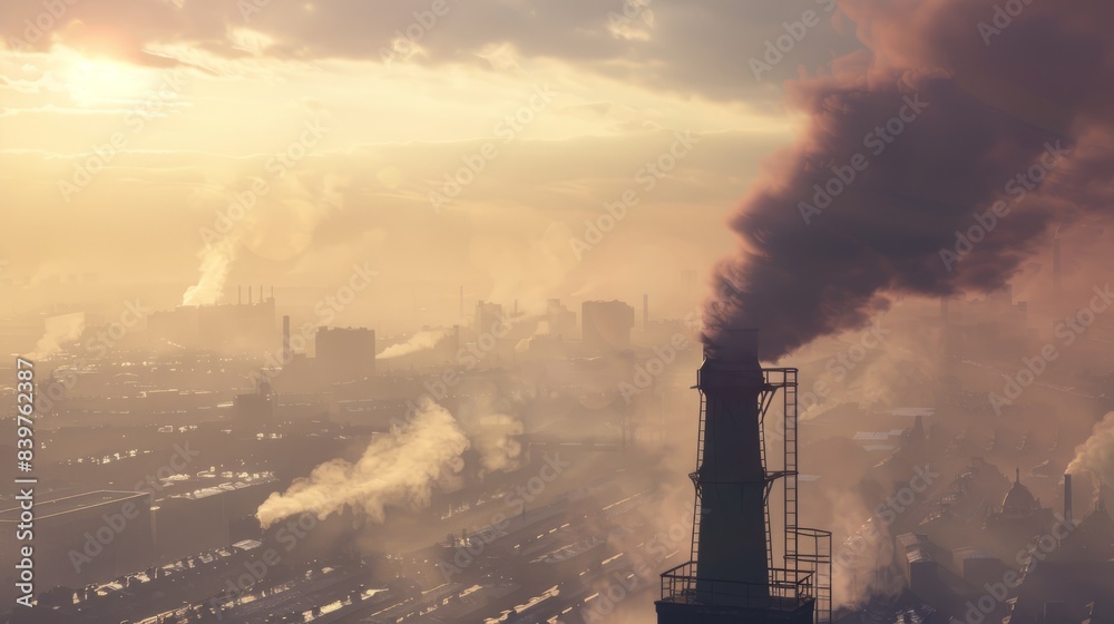 A factory chimney belching out thick, toxic smoke into an already ...