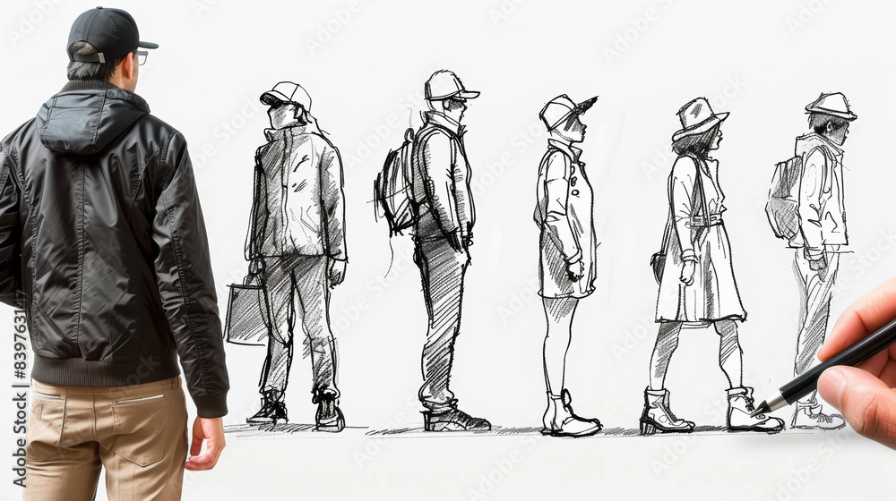 Architecture hand drawn human figures, man, woman, watercolor black ...