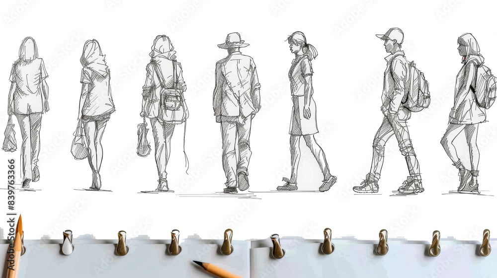 Architecture hand drawn human figures, man, woman, white background ...