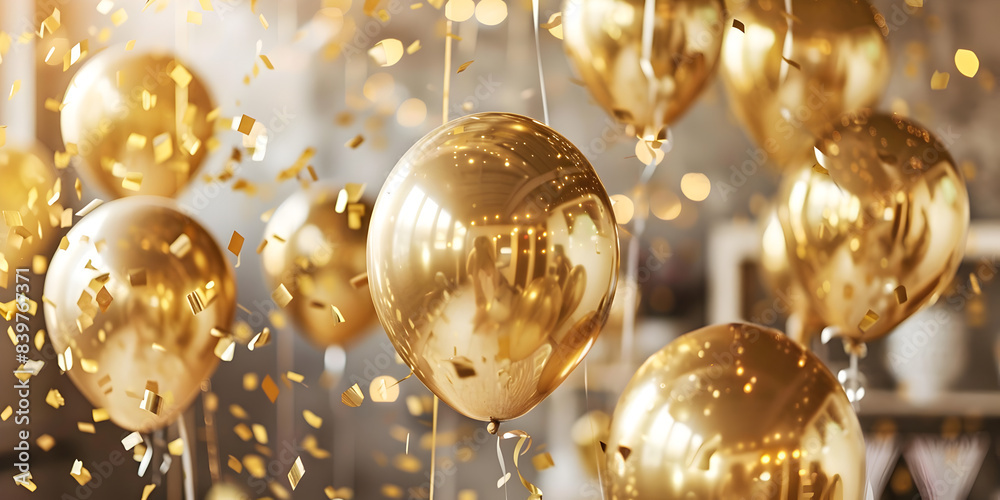 golden balloons background Happy birthday golden balloon and confetti ...