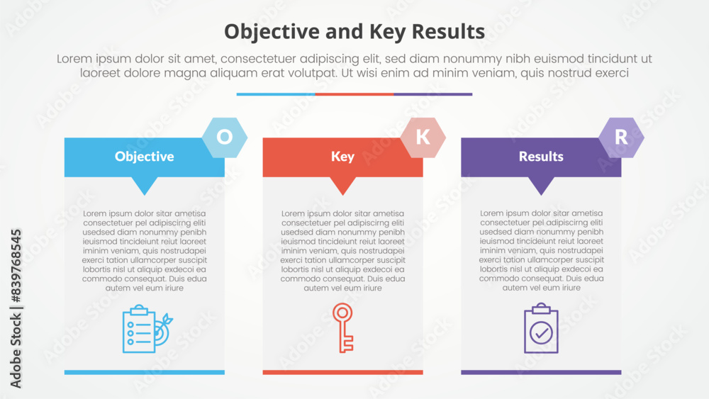 OKR objectives and key results framework infographic concept for slide ...