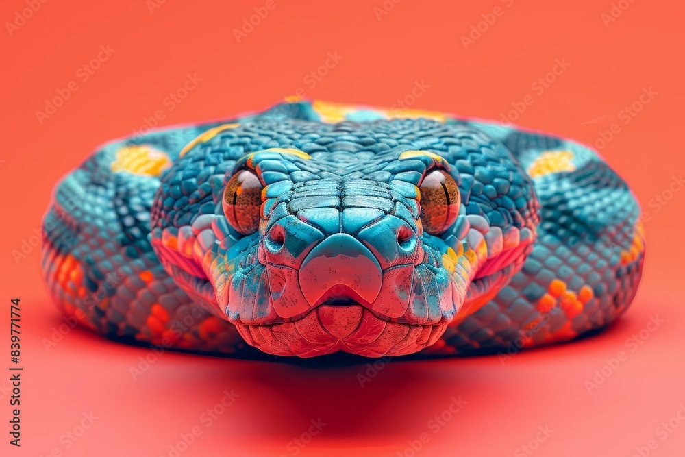 Anaconda head flat design front view striking 3D render ...
