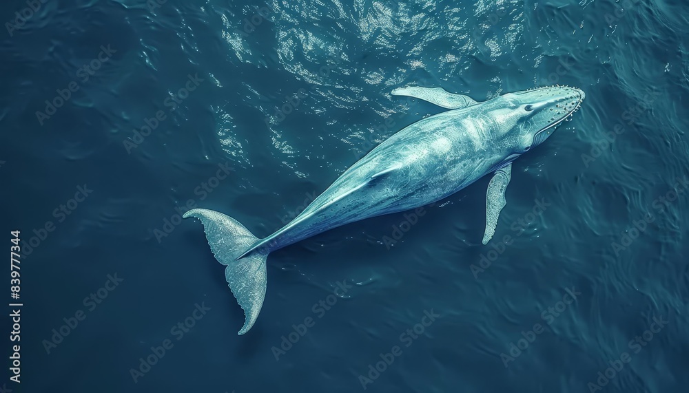Blue whale surface flat design top view calm ocean animation ...