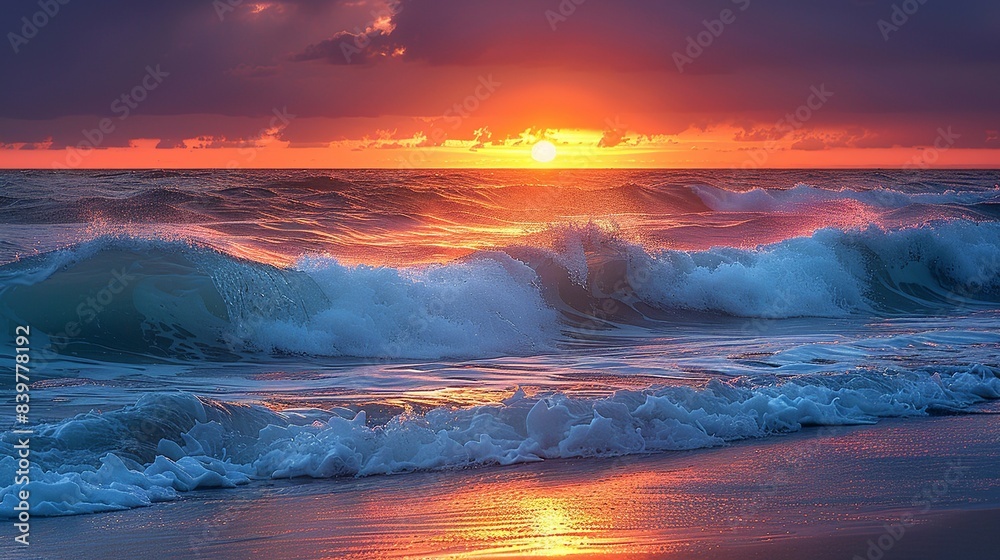 Ocean Waves at Sunset: Capture the dynamic beauty of ocean waves ...