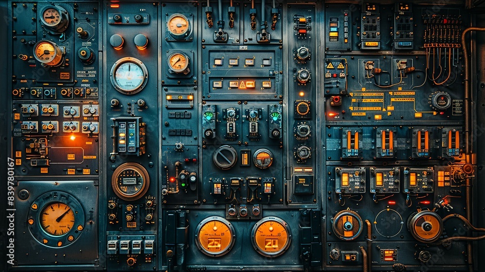 Mechanical interface panels with multiple switches, dials, and buttons ...