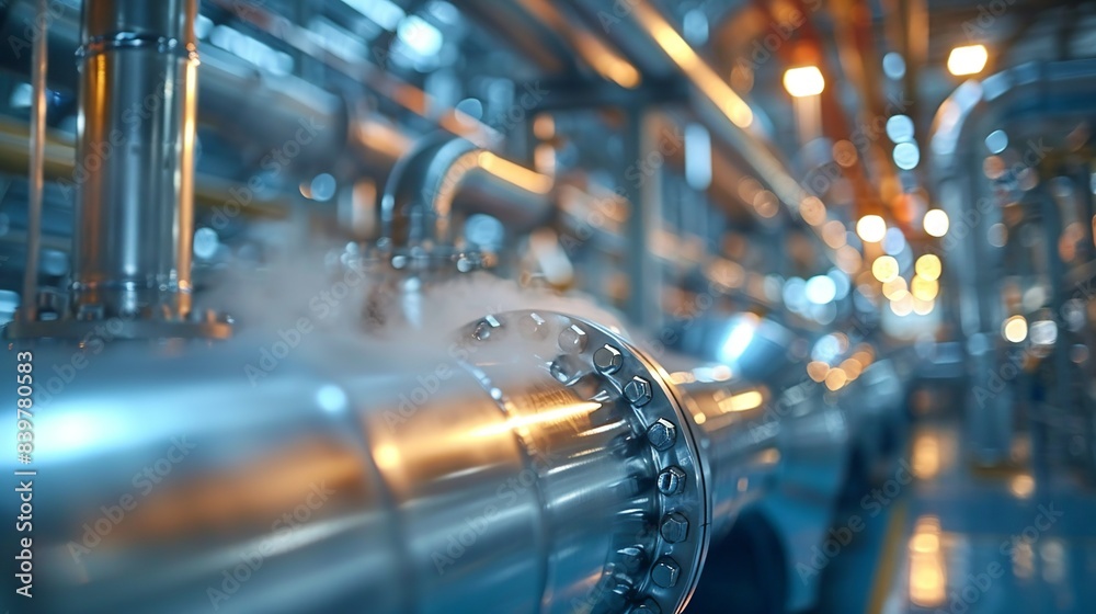 Series of LED strips running along the edges of pipes and valves ...