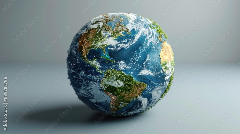 3D anime-style view of Earth's climate zones changing, smooth white ...