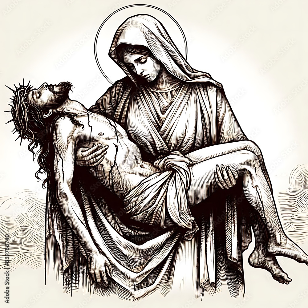 Jesus, taken down from the cross, is given to his mother Mary. Sixth ...
