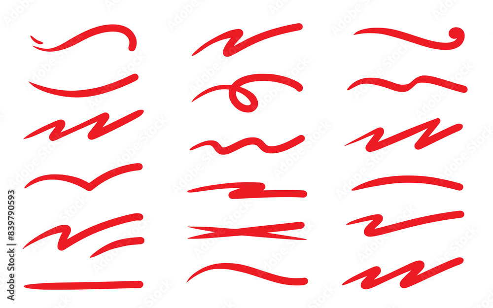 Red squiggle brush scribble underline. Marker pen emphasis highlight ...