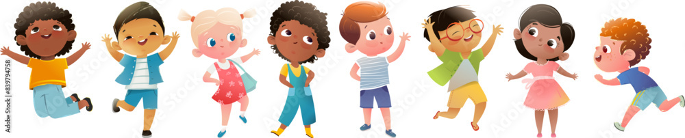 Group of elementary or kindergarten little children. Diverse ...