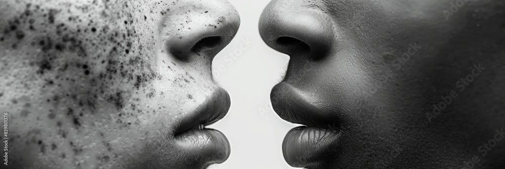 A black and white close-up photograph depicting the contrasting ...