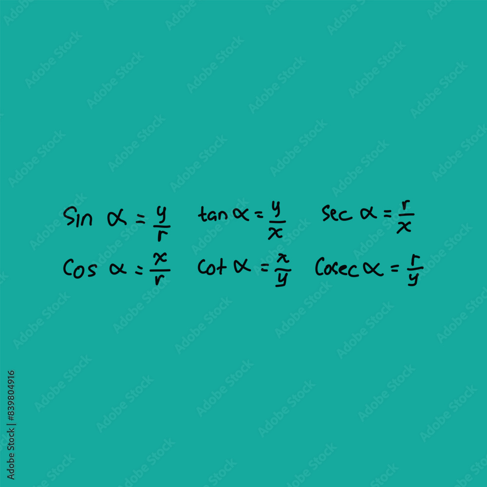 basic trigonometric formulas written in black ink. illustration of ...