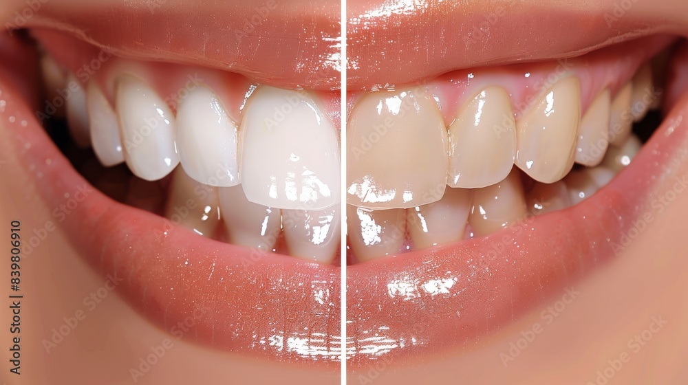 Before and after comparison of dental teeth whitening. Shows ...
