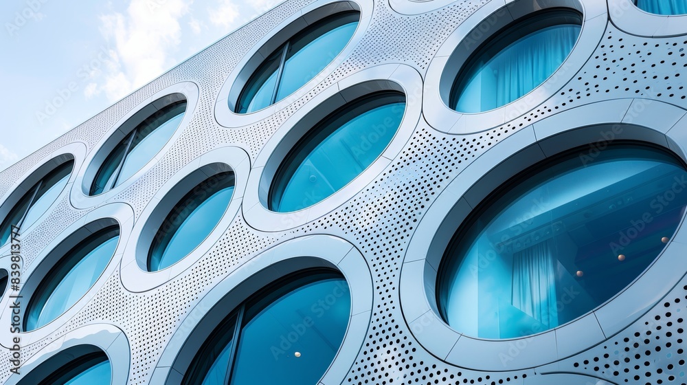 Architectural marvel, building featuring round windows, sleek lines ...