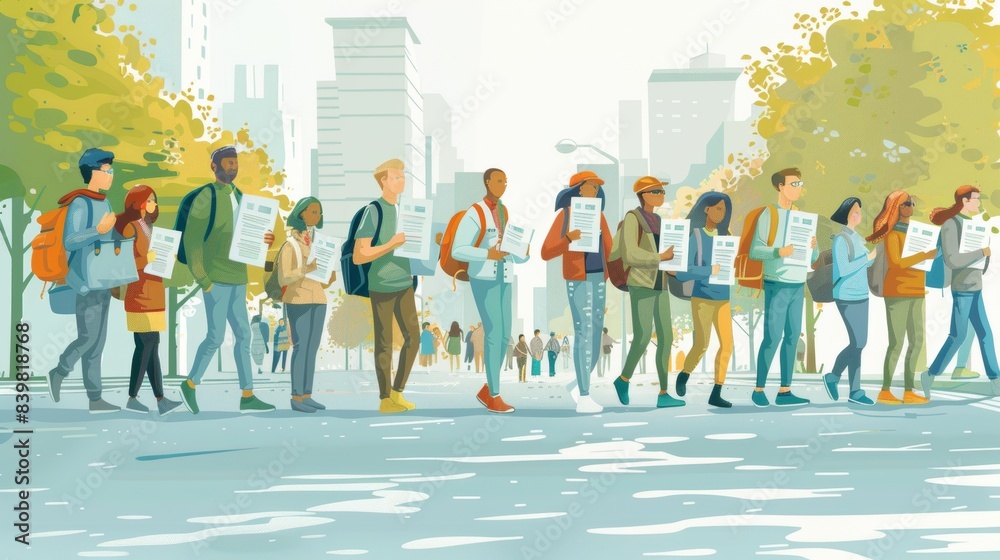 Cartoon vector people distributing flyers and pamphlets on the ...