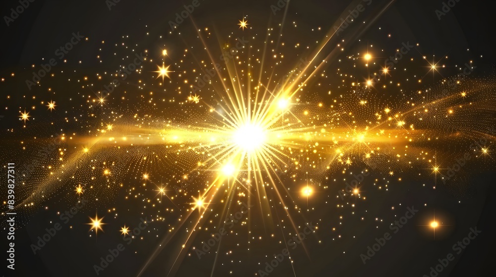 Realistic bright light effect sparkling star on a transparent background vector Stock Photo ...