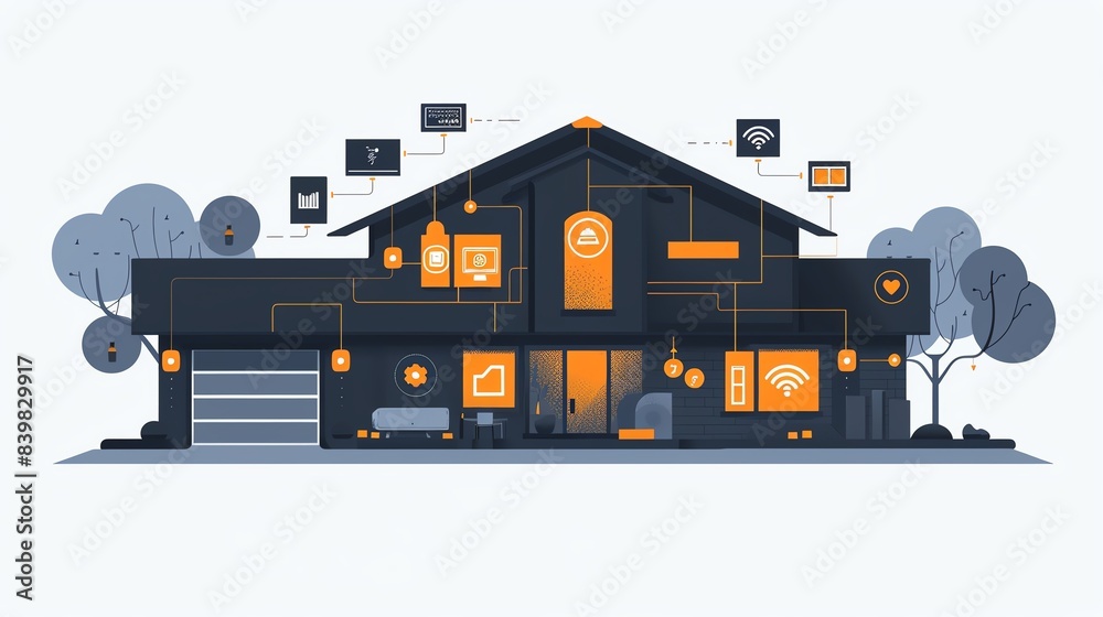 Illustration of a smart home setup with interconnected devices ...