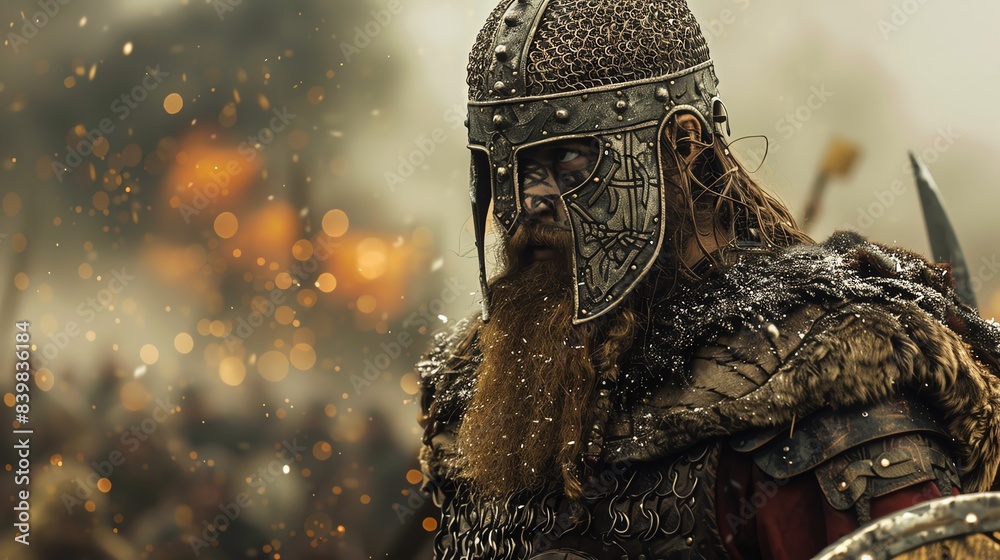 Artistic depiction of a Viking warrior in battle, detailed armor and ...