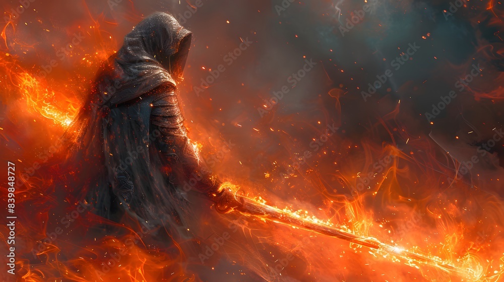 A mystical warrior charging into battle, wielding a glowing sword ...