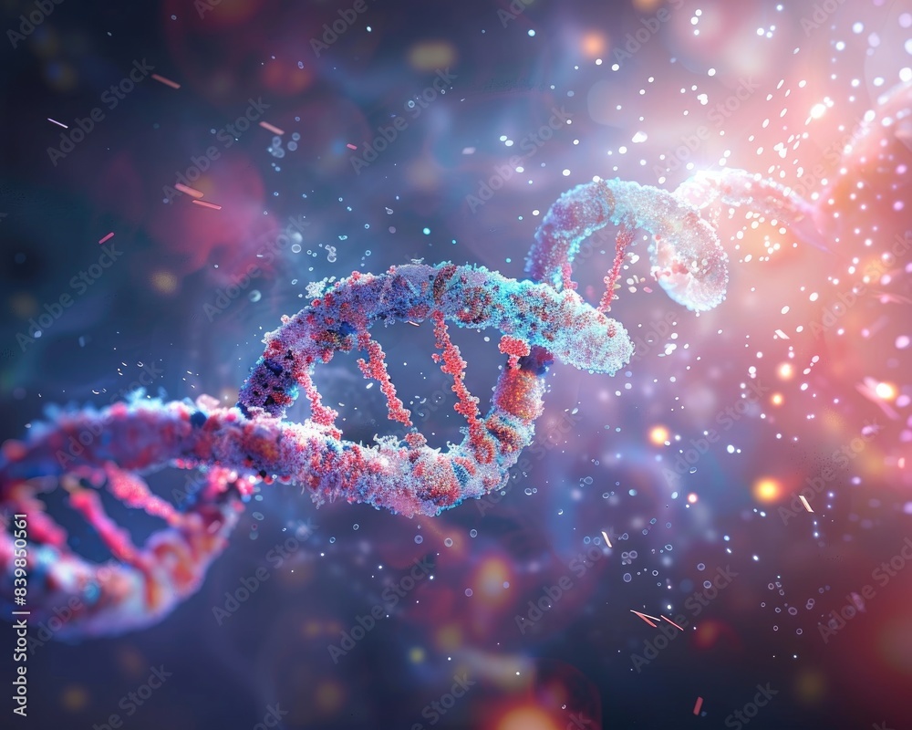 Bacterial cell with DNA and ribosomes, focus on, cellular biology ...