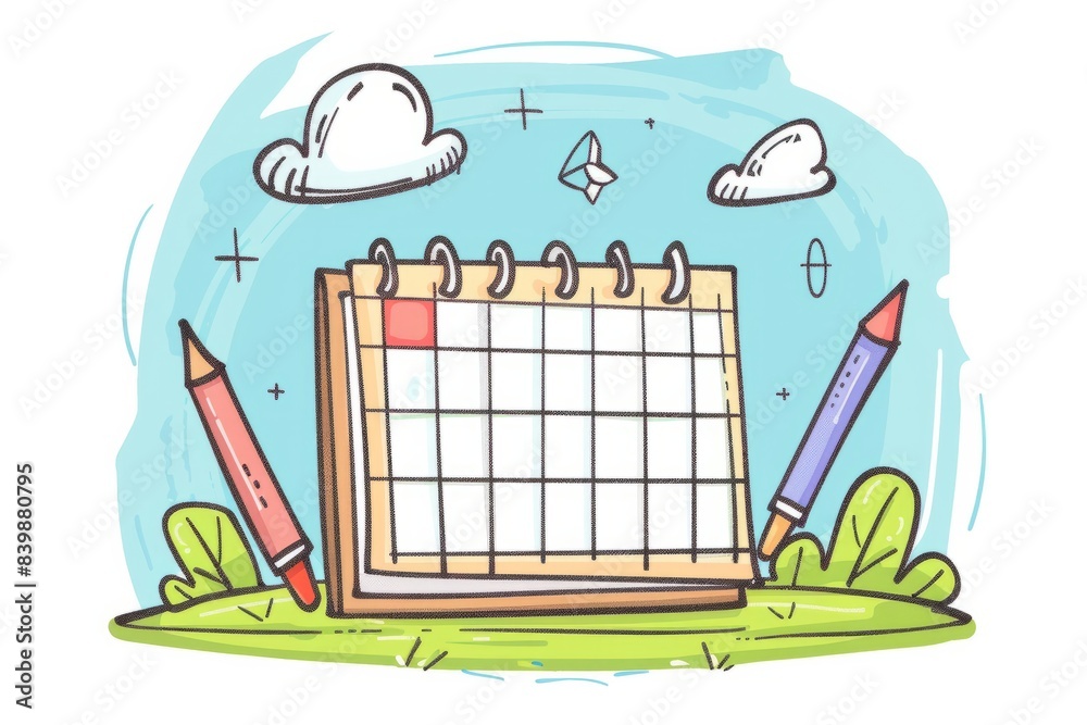 Cartoon cute doodles of a calendar scheduling appointments and meetings ...