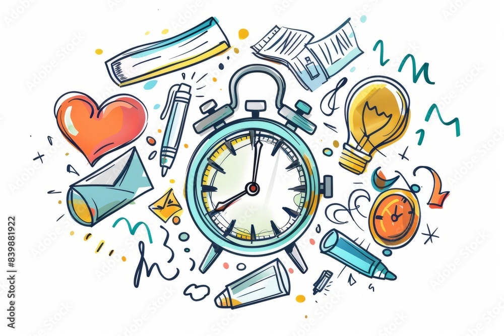 artoon cute doodles of a stopwatch representing efficient time ...