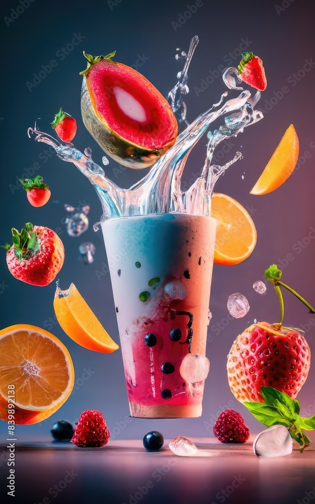 Food and beverage concept cold summer drink cocktail. Fresh berries ...