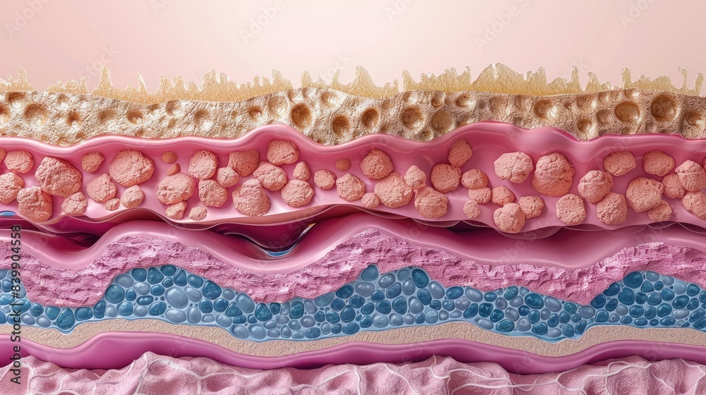 Detailed cross-section of human skin layers, showcasing various ...