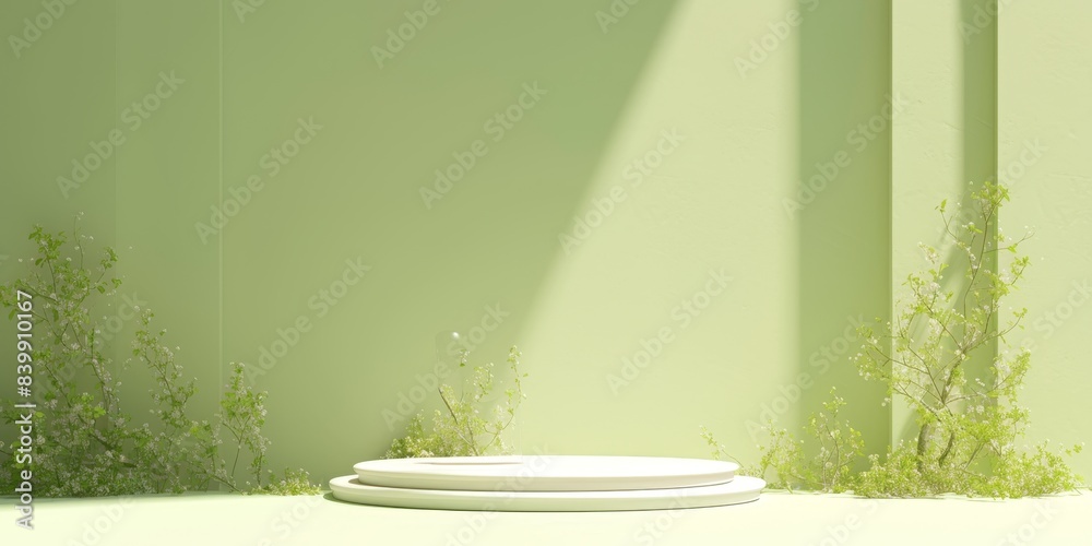Minimalist Green Product Showcase Stand on Natural Spring Green ...