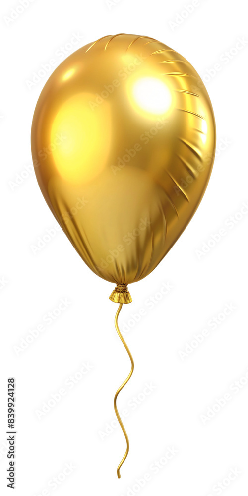 A shiny gold balloon floating against a white background. The simple ...