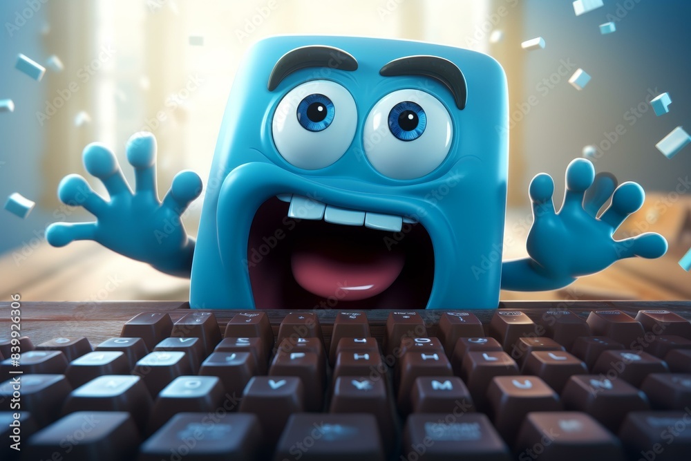 Vibrant cartoon hands using a keyboard on a beautiful face background ...