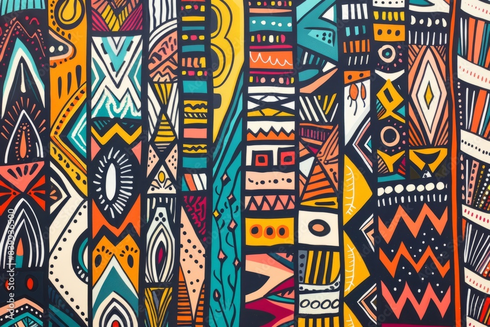 Cartoon cute doodles of tribal patterns inspired by indigenous cultures ...