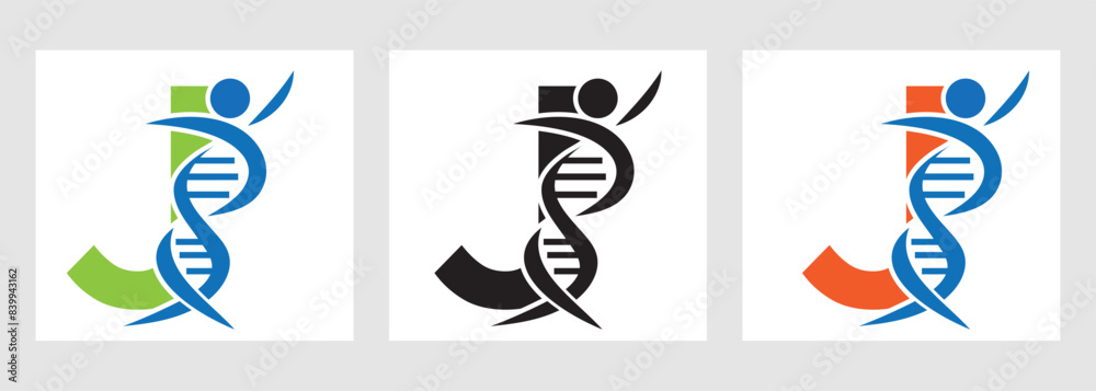 Letter J DNA Logo With Human Symbol. DNA Cell Icon. Health Care Sign ...