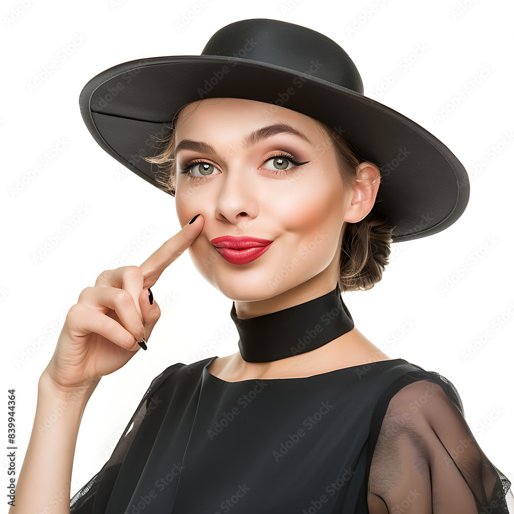 A model pointing a finger creates a dynamic and engaging image, often ...