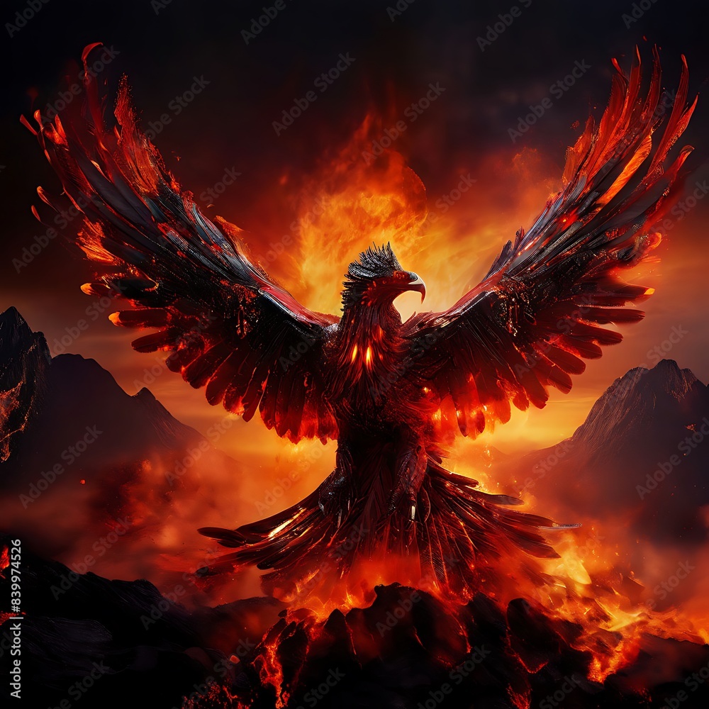fire eagle appear from volcano Stock Illustration | Adobe Stock