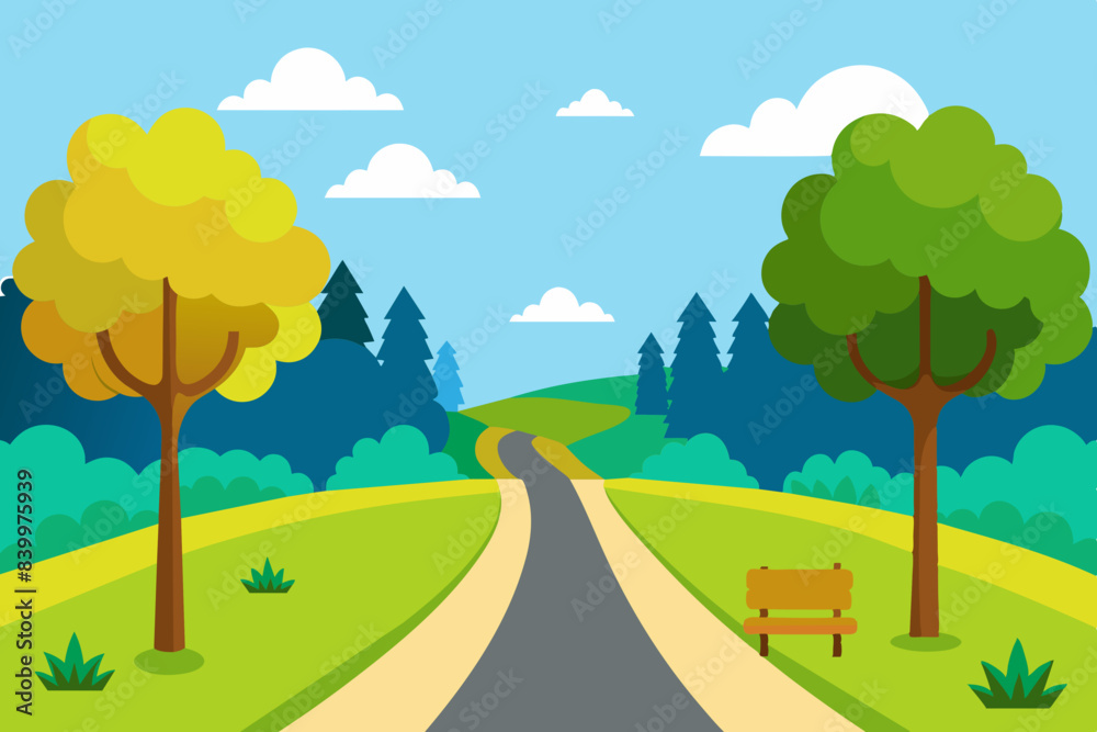 vector of the road in a beautiful park vector background illustration ...